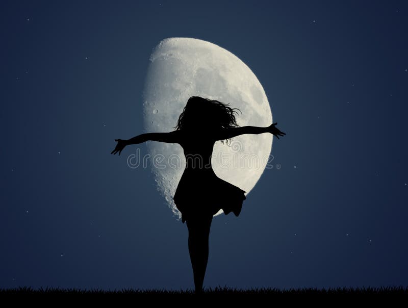 Girl in the moon stock illustration. Illustration of cute - 154796071