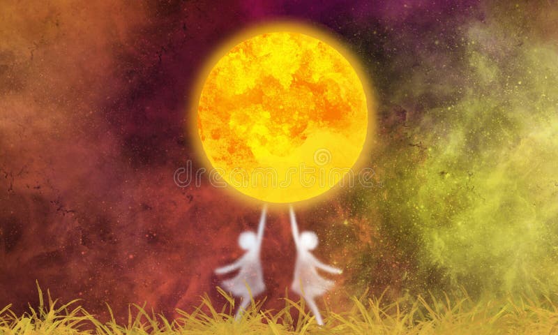 Girl with Moon Light Abstract Hope and Power Background Stock ...