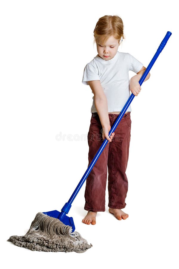 Girl with a mop stock image. Image of human, standing - 30485537