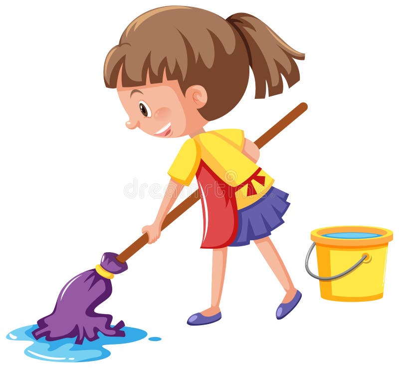 Boy and Girl Mopping Wet Floor Stock Vector - Illustration of clip ...