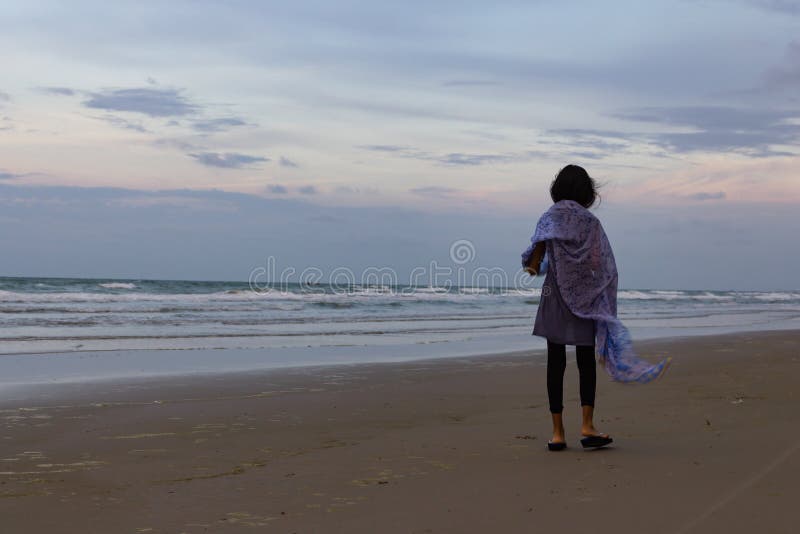 The Girl Morning Beach Walk, Sunrise Editorial Stock Photo - Image of ...