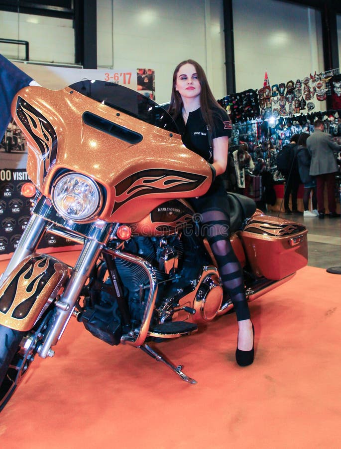 Girl on a motorcycle. editorial stock image. Image of beauty - 91329699