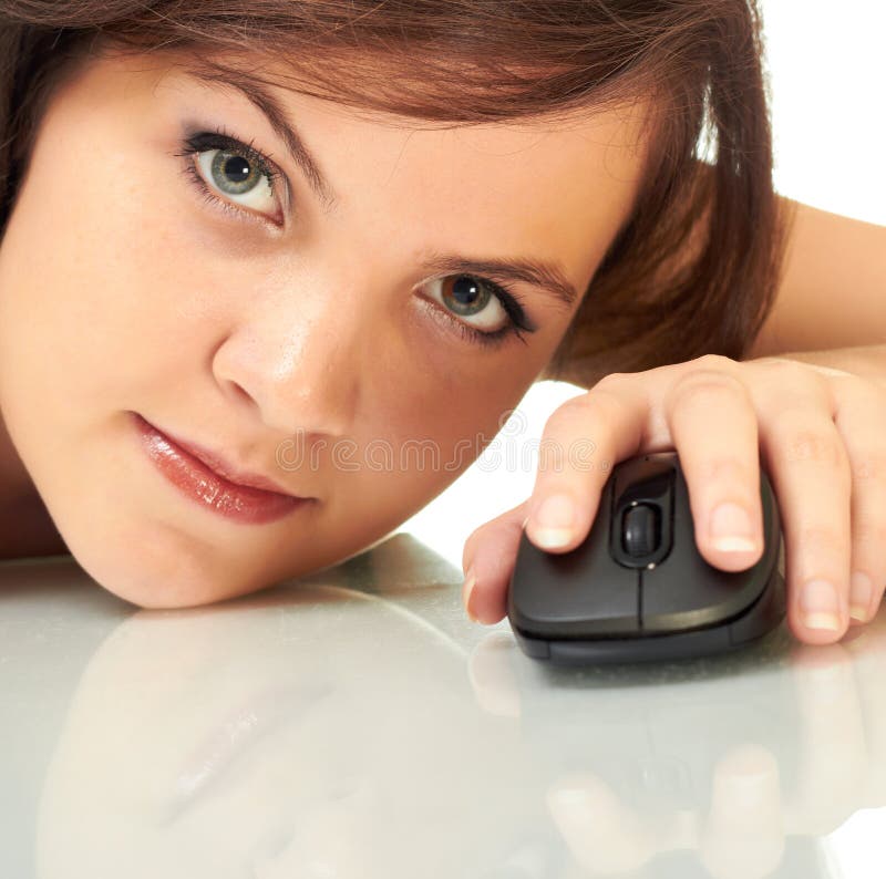 Girl with mouse stock photo. Image of pursuit, beautiful - 27589452