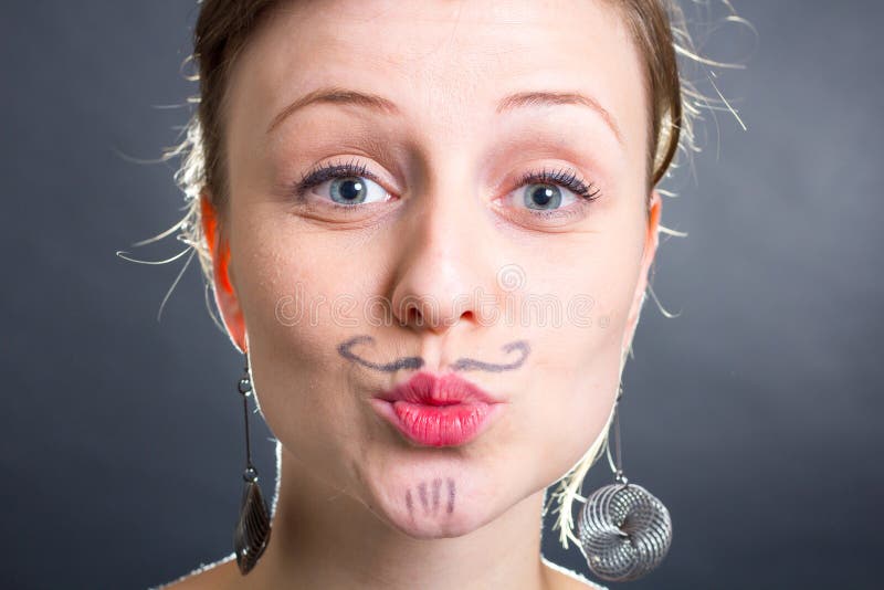 Girl with a moustache stock image. Image of perfect, beard - 48422653