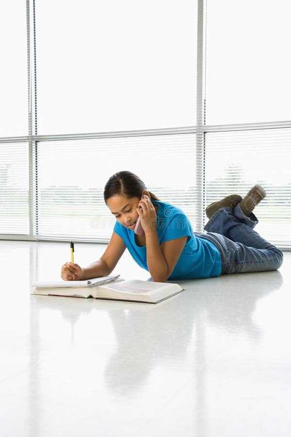 Girl doing homework. stock photo. Image of full, space - 3421556