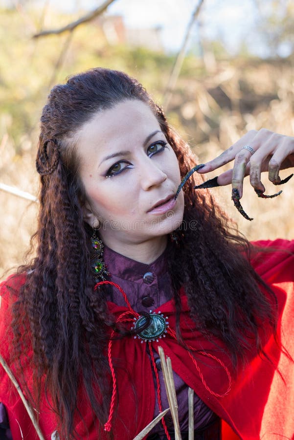Girl on the Nature in a Red Cloak Stock Photo - Image of forest, health ...