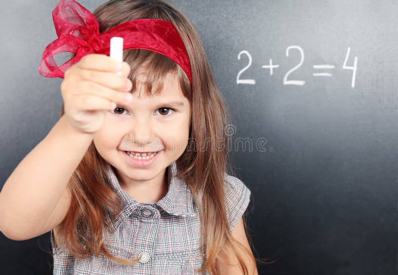 Girl Near Blackboard Learning Mathematics Stock Photo - Image of ...