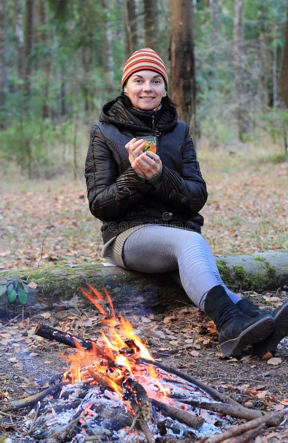 Girl near the fire stock image. Image of people, walk - 46560483