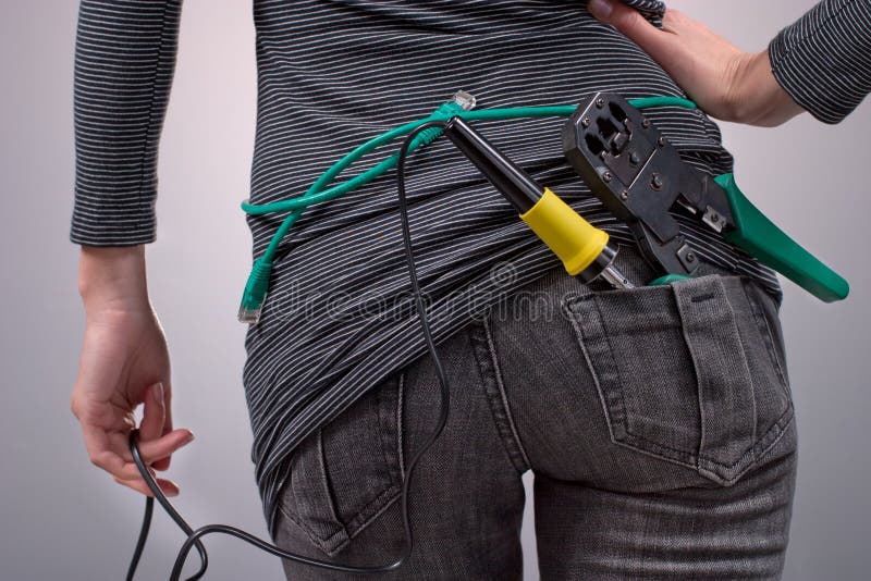 Girl with a network cable stock photo. Image of white - 29238362