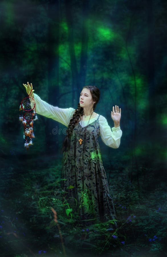 Girl at Night with a Dream Catcher Stock Image - Image of spiritual ...