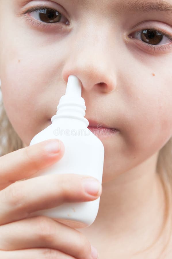 Girl with nose spray stock photo. Image of medicine, woman - 87834402