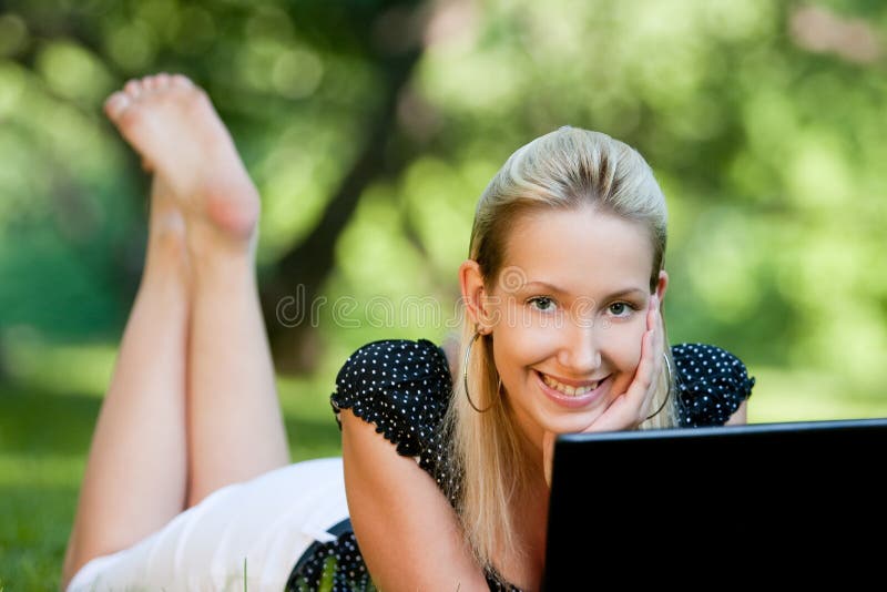 Girl With Notebook Stock Image Image Of Computer Female 14514941