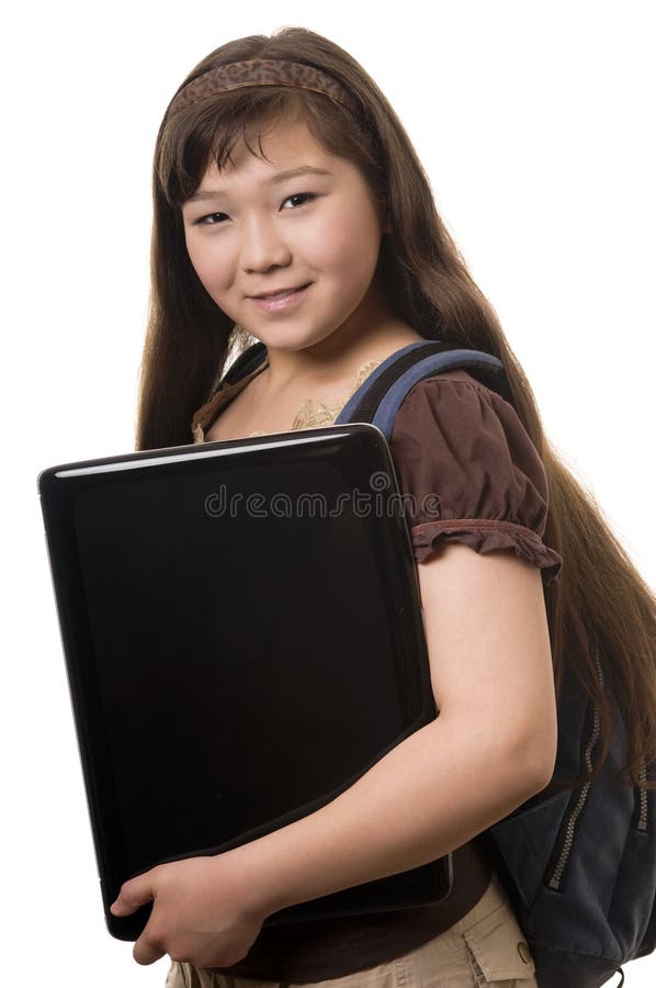 Girl with Notebook on Cloud and Little Angel Stock Photo - Image of ...