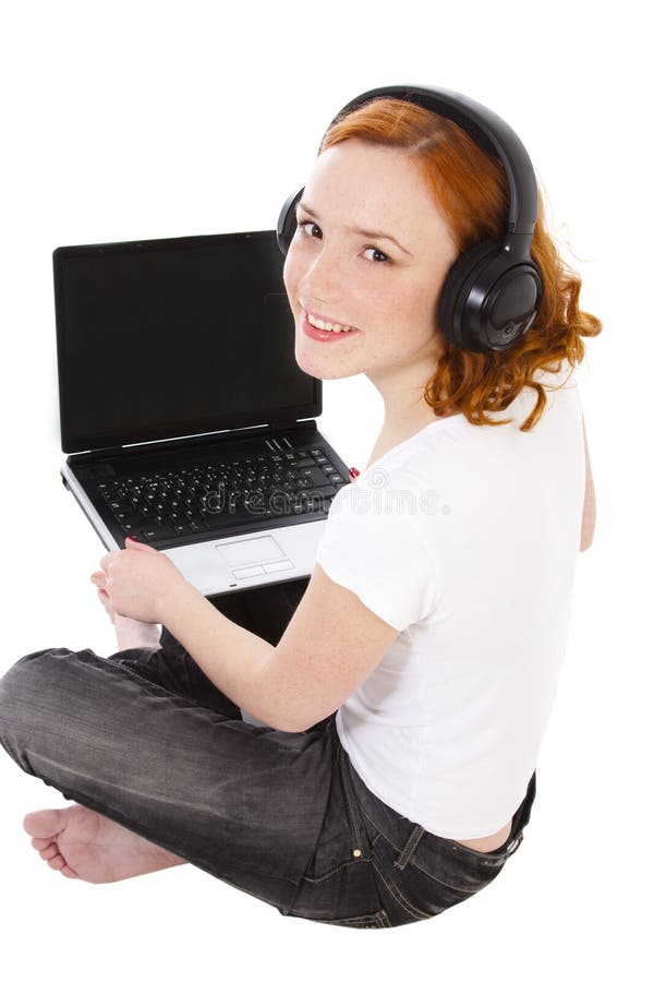 Girl with Notebook Ad Headphones Stock Image - Image of girl, happy ...
