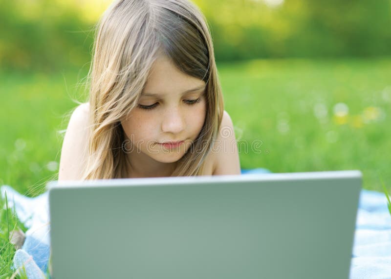 Girl with Notebook Computer Stock Image - Image of portrait, social ...