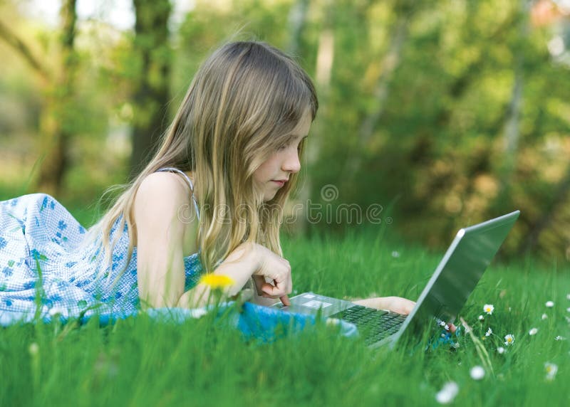 Girl with Notebook Computer Stock Photo - Image of social, little: 21387454