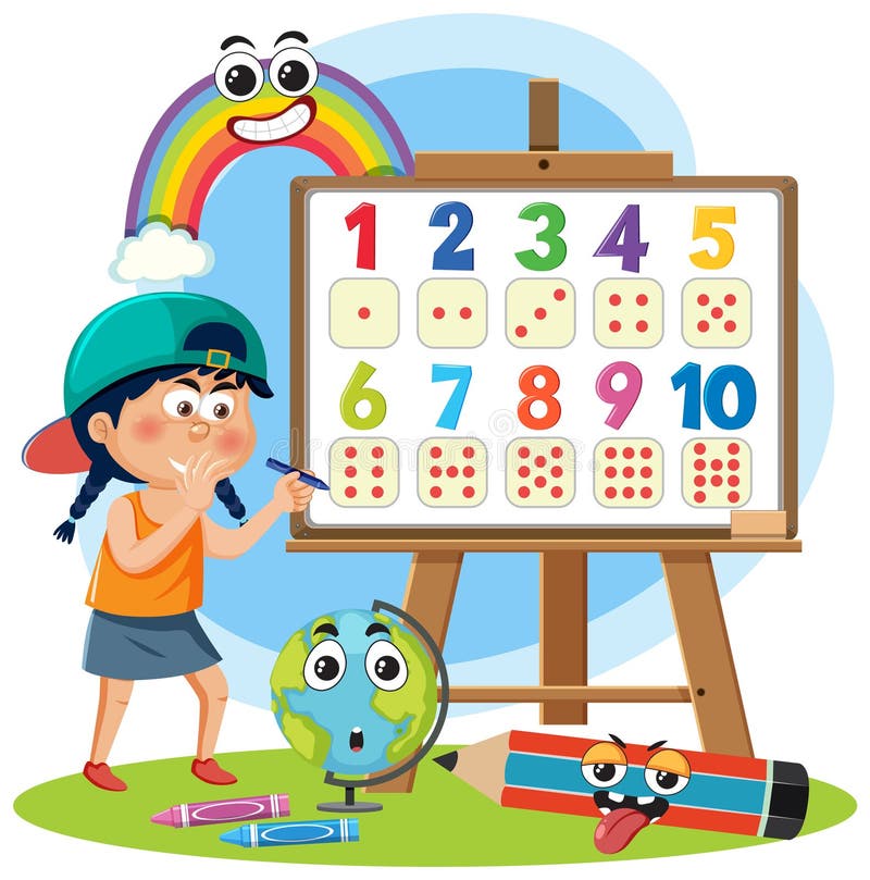 Girl with Numbers and Dice stock vector. Illustration of learning ...