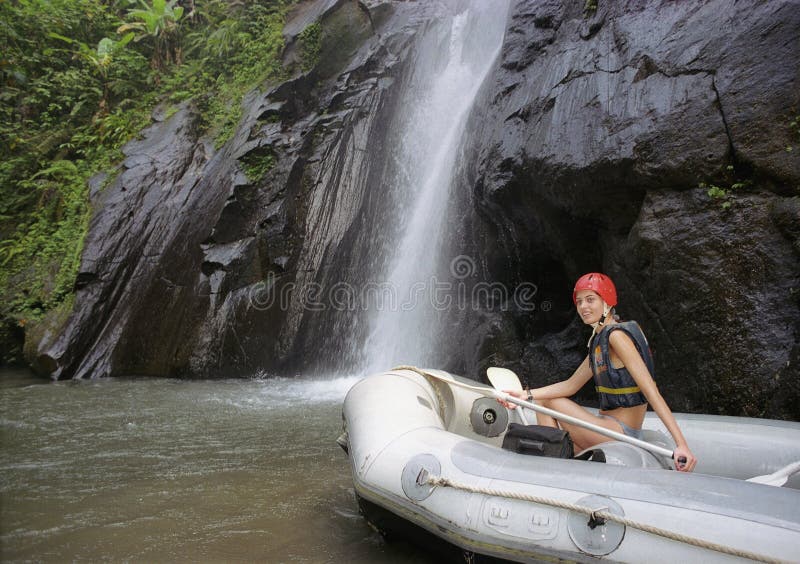 The Girl with an Oar in an Inflatable Boat Stock Image - Image of fresh ...