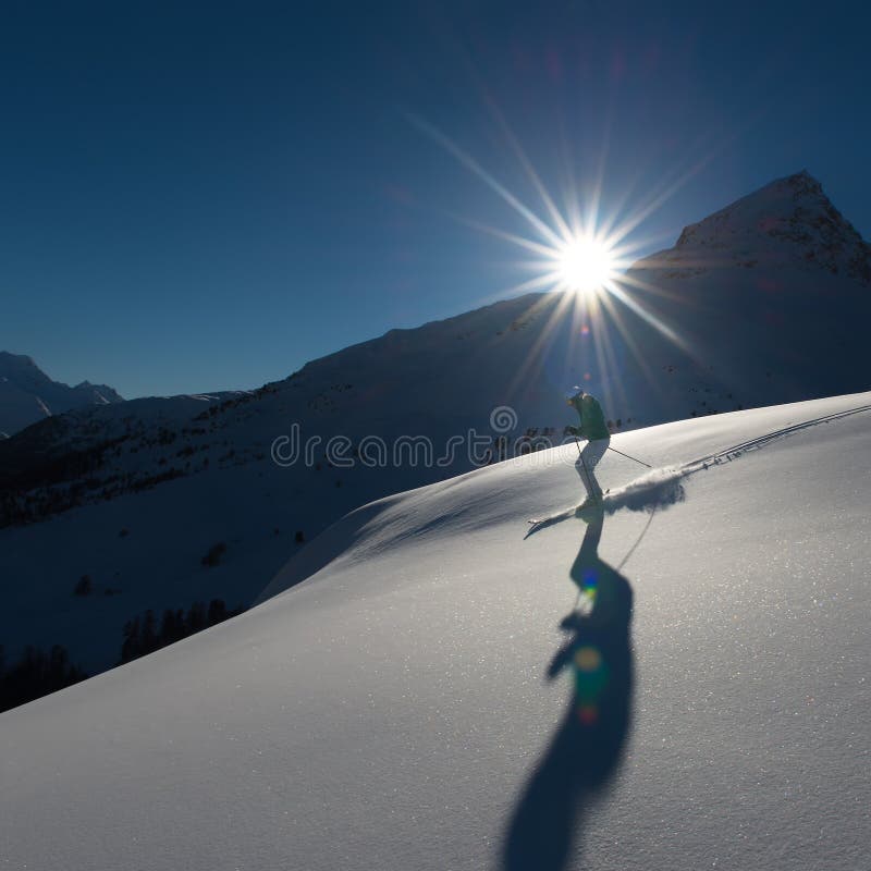 Girl in off-piste skiing editorial stock photo. Image of powder - 111408433