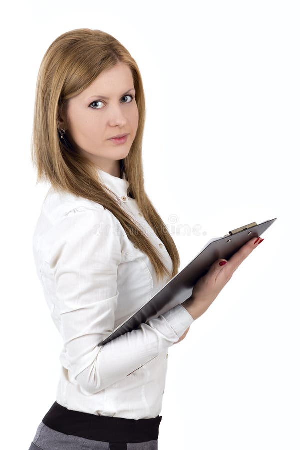 Girl in Office Style the Tablet Stock Image - Image of office, business ...