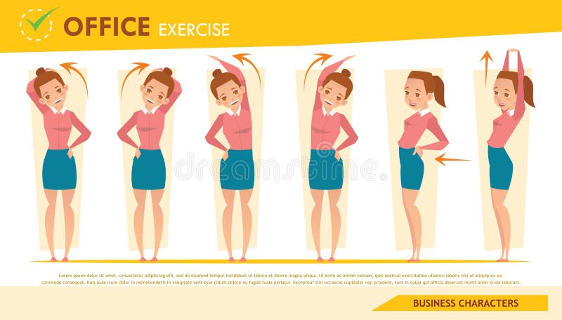 Girl Office Syndrome Info Graphic And Stretching Exercise Stock Vector ...