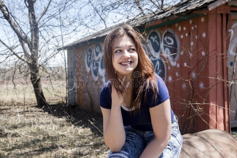 Girl by Old Barn stock photo. Image of hair, dress, adult - 74553122