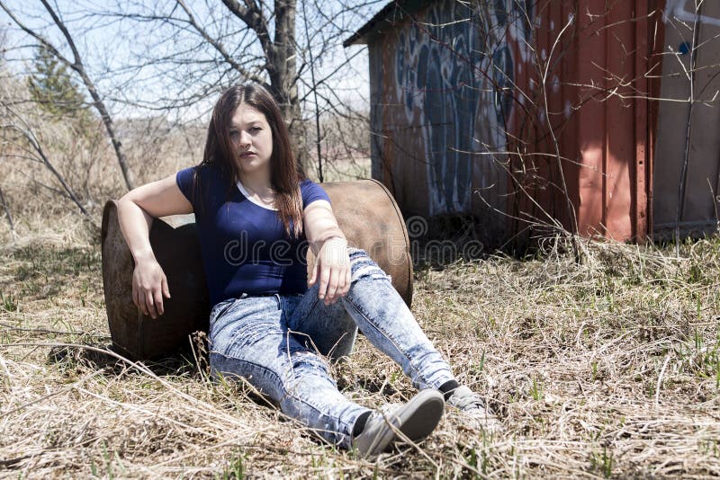 Girl by Old Barn stock photo. Image of gorgeous, fashion - 74554908