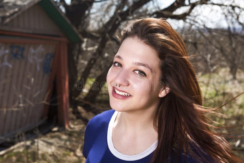 Girl by Old Barn stock photo. Image of hair, dress, adult - 74553122