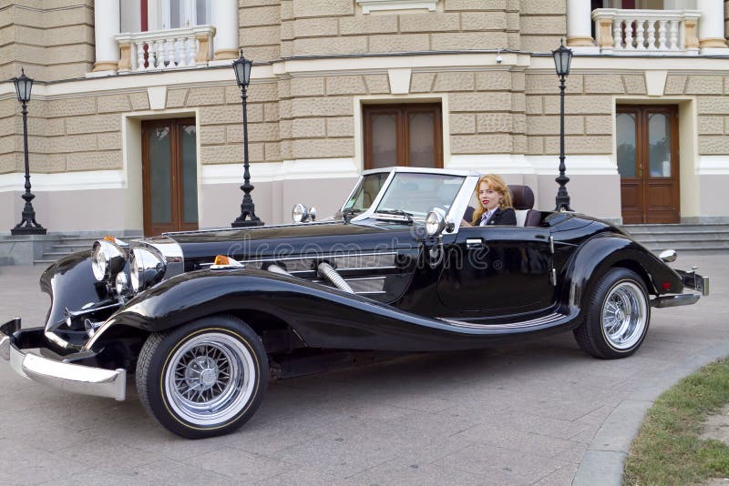 Girl in an old car stock photo. Image of dark, retro - 32161636