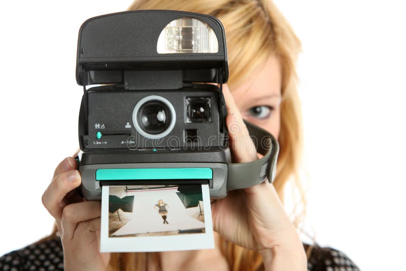 Girl with Old Point and Shoot Instant Camera Stock Photo - Image of ...