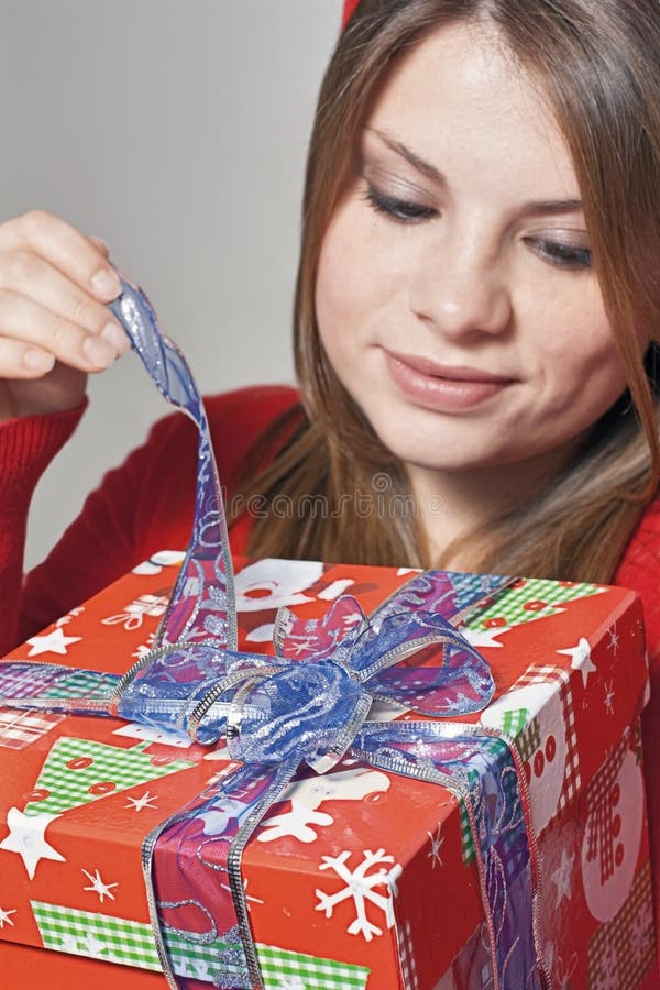 Girl open the gift stock photo. Image of hair, magic - 47218174