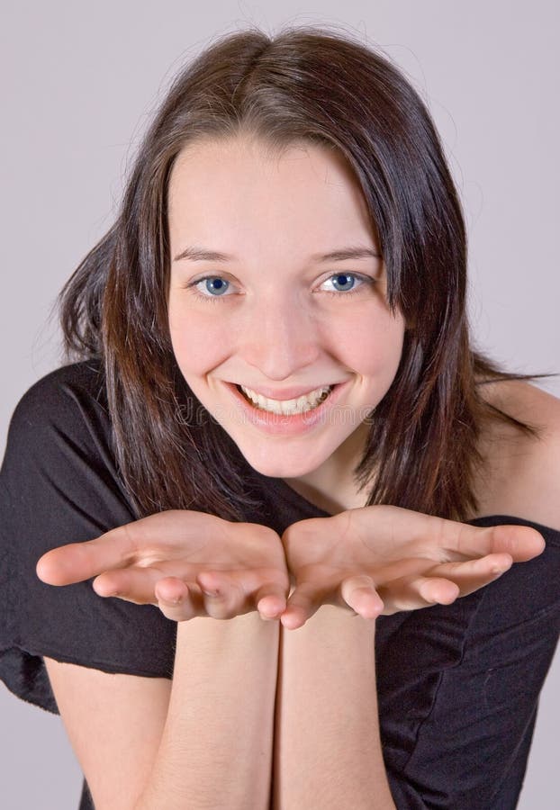 Girl with open hand stock image. Image of lovely, isolated - 10017471