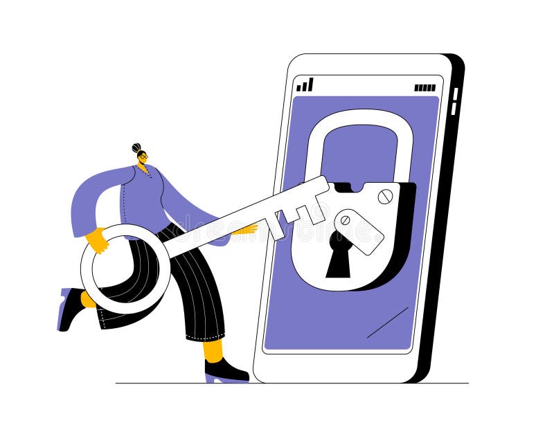 The Girl Opens a Virtual Lock on Her Smartphone. Stock Vector ...