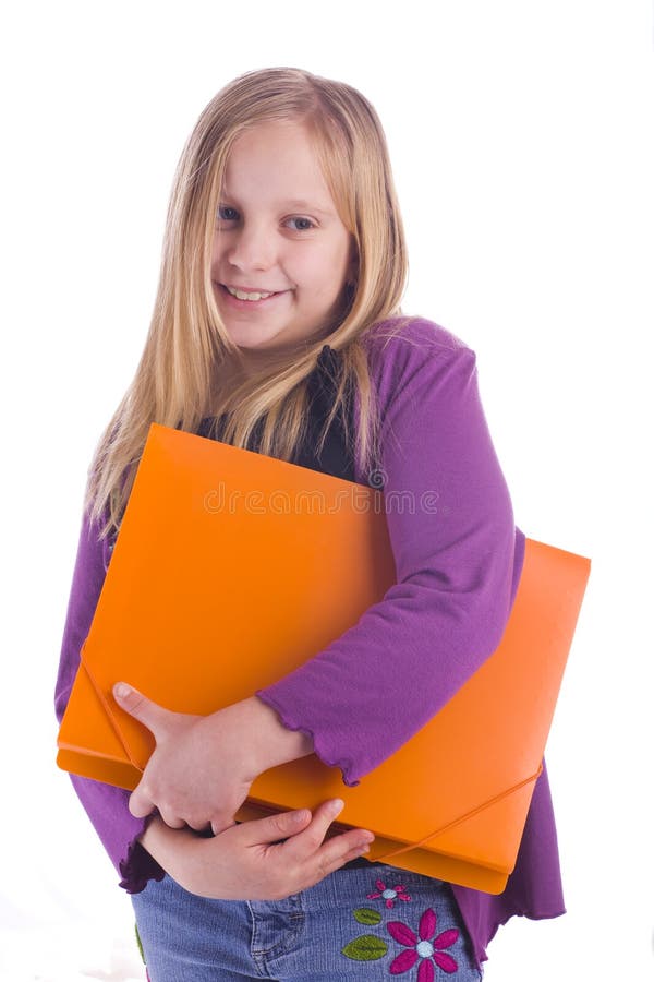 Girl with Orange Folder stock image. Image of middle, youth - 7293693