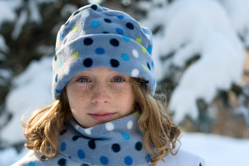 Girl Outdoors in a Winter Hat Stock Photo - Image of winter, cold: 10280830