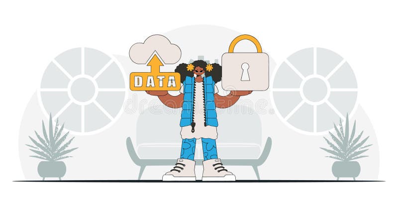 Girl with Padlocked Cloud Storage, Vector Modern Character Design ...