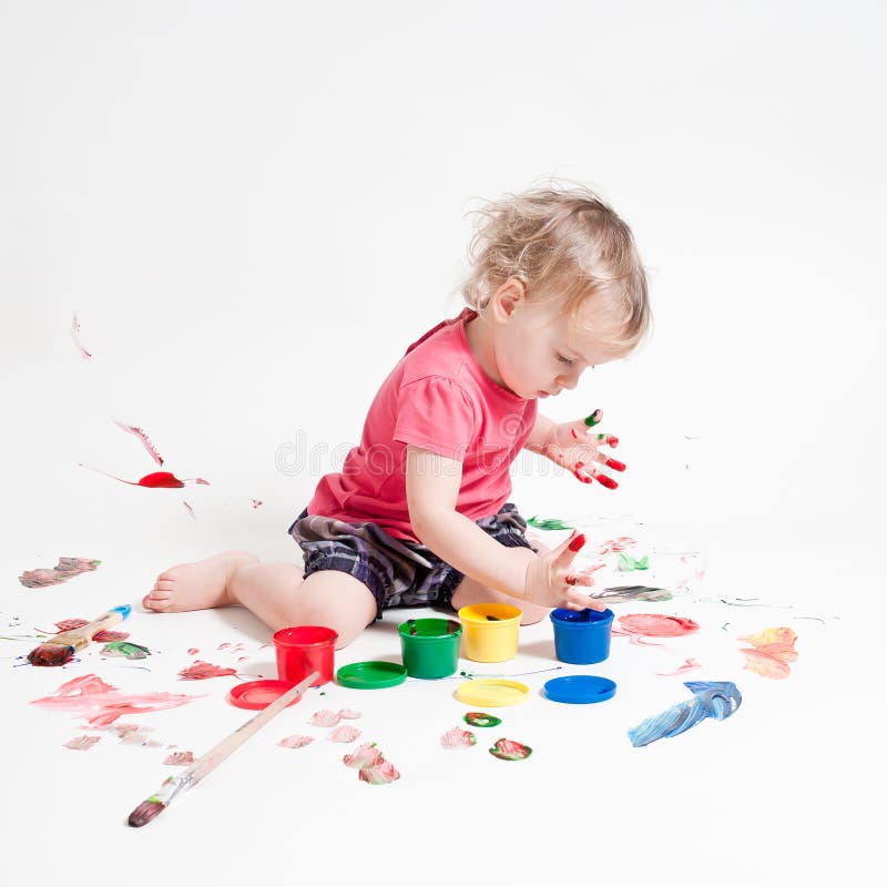 Girl with paint stock photo. Image of small, painted - 41327502