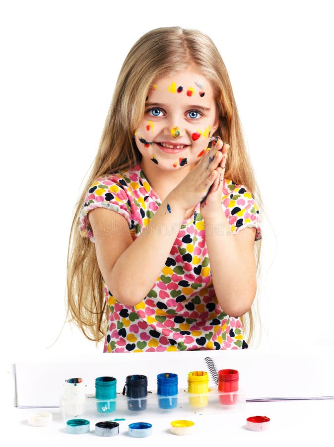 Girl painted paints stock image. Image of education, cute - 30645959