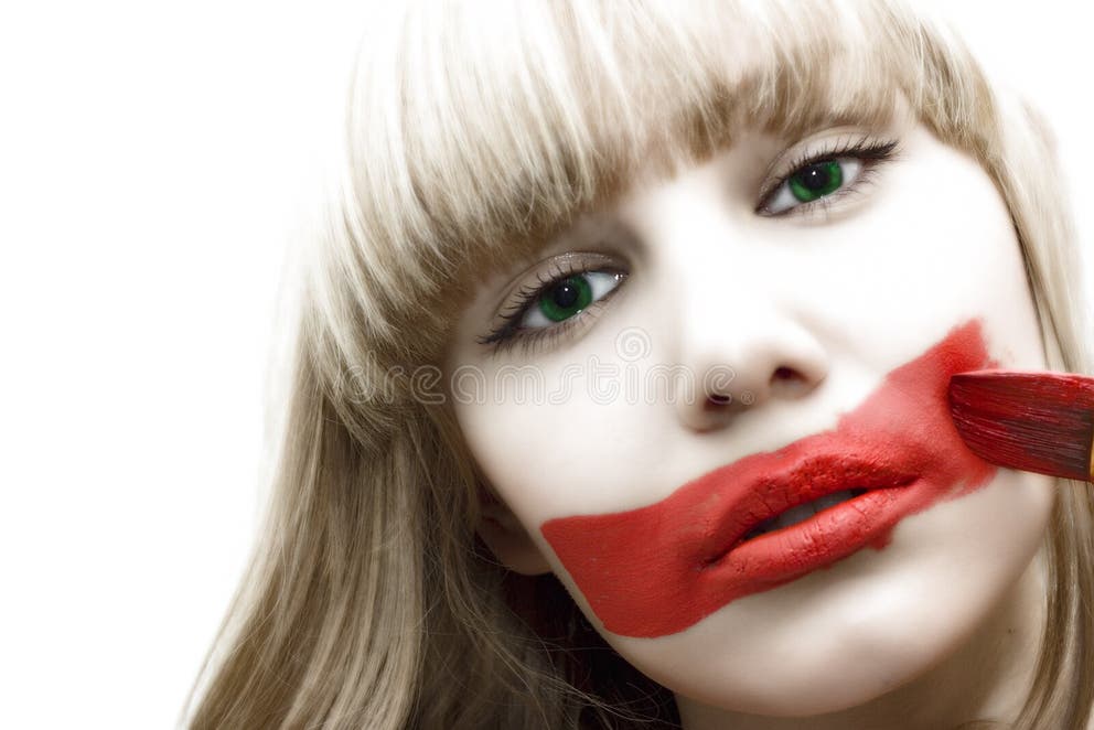 Girl with painted red lips stock image. Image of stares - 4359839