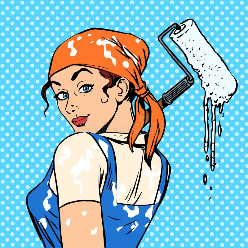 Girl Painter Profession Paint Job Designer Stock Vector - Illustration ...
