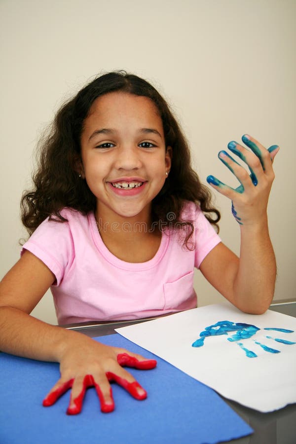 Girl Painting stock photo. Image of girl, laughing, handprint - 4970132