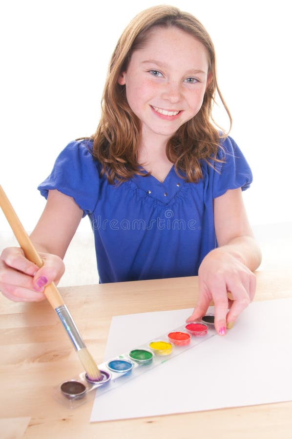 Girl painting picture stock image. Image of paper, drying - 18162811