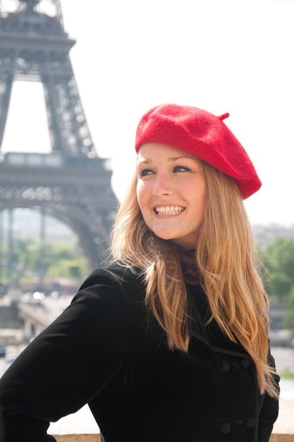 Woman in Paris with Red Beret Stock Photo - Image of portrait, young ...