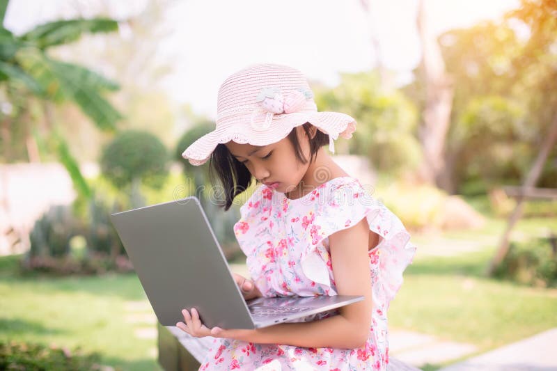 Girl in Park on Laptop. Web Design Mockup Stock Image - Image of laptop ...