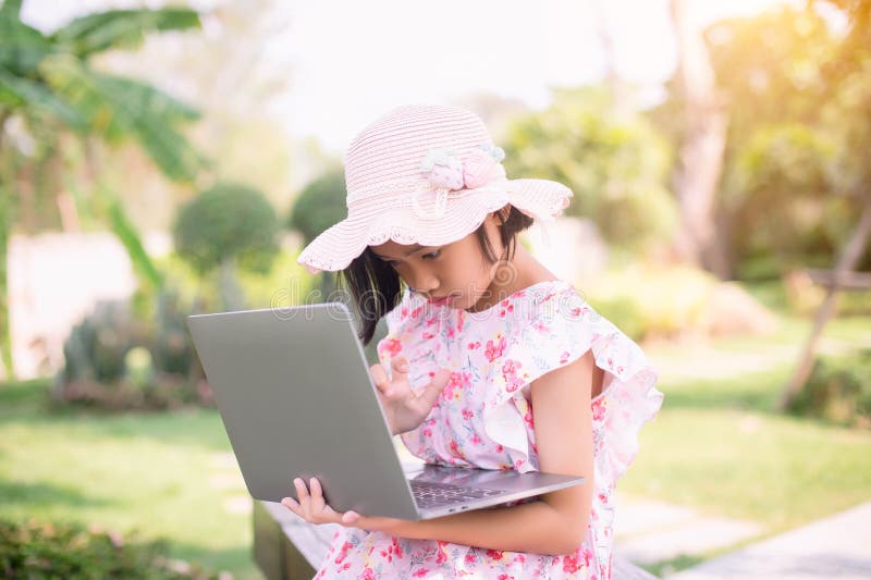 Girl in Park on Laptop. Web Design Mockup Stock Image - Image of ...