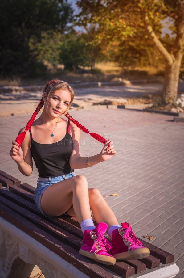 Girl in a park stock image. Image of green, face, human - 98597841