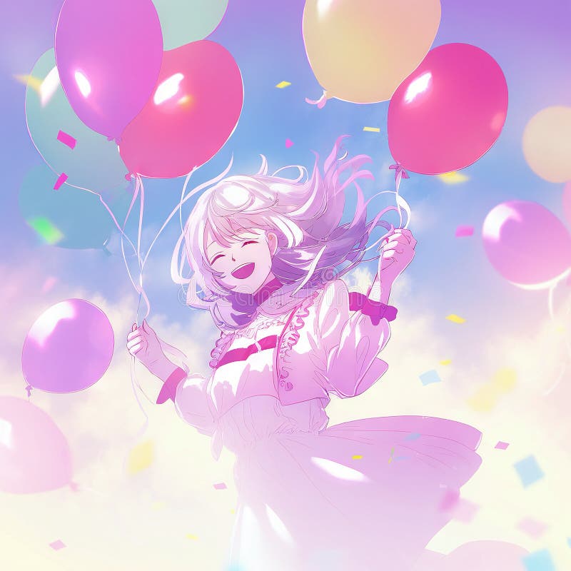 Girl Party Birthday Baloons Generative AI Stock Photo - Image of girl ...