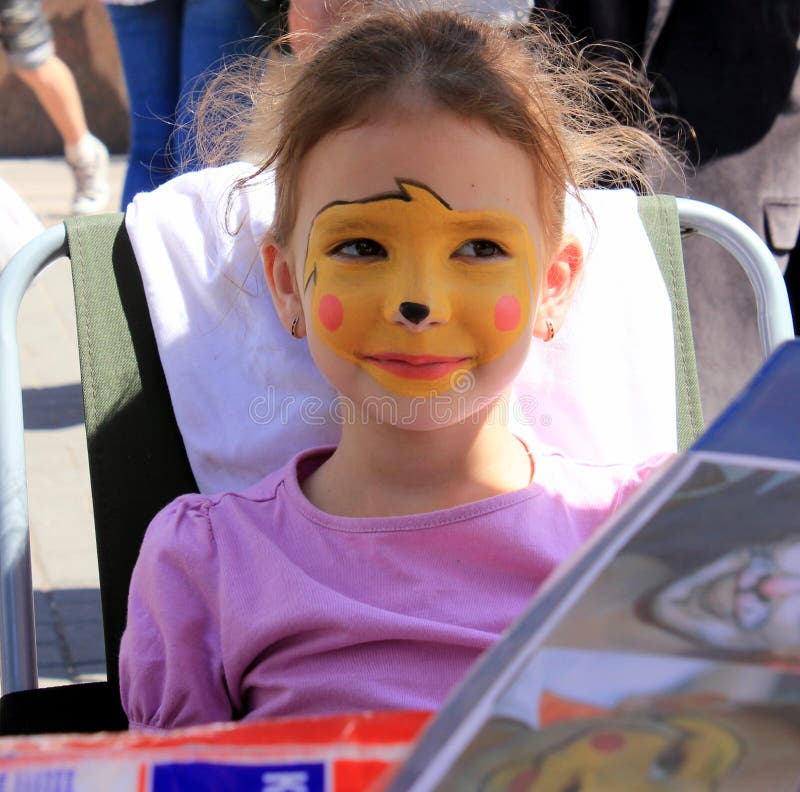 Girl with a Pattern on the Face Stock Image - Image of painting, girl ...