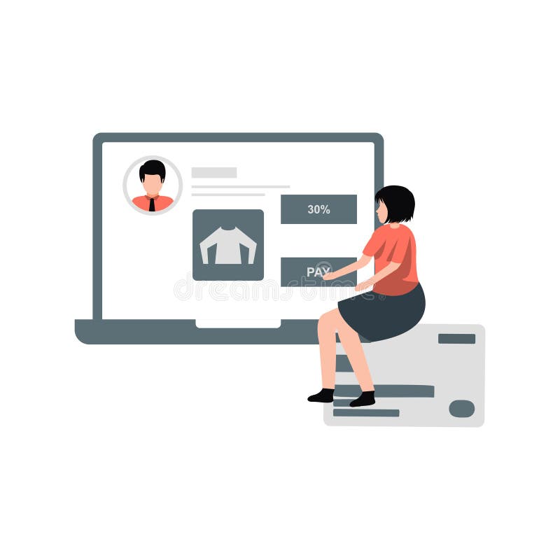 The Girl is Paying Online for Clothes Stock Illustration - Illustration ...