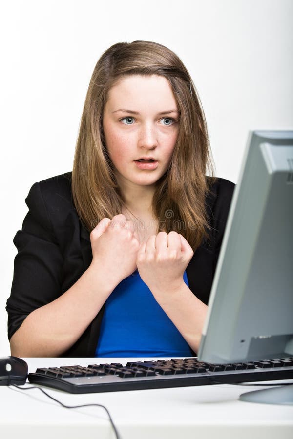 Girl with pc stock photo. Image of work, girl, female - 24839080
